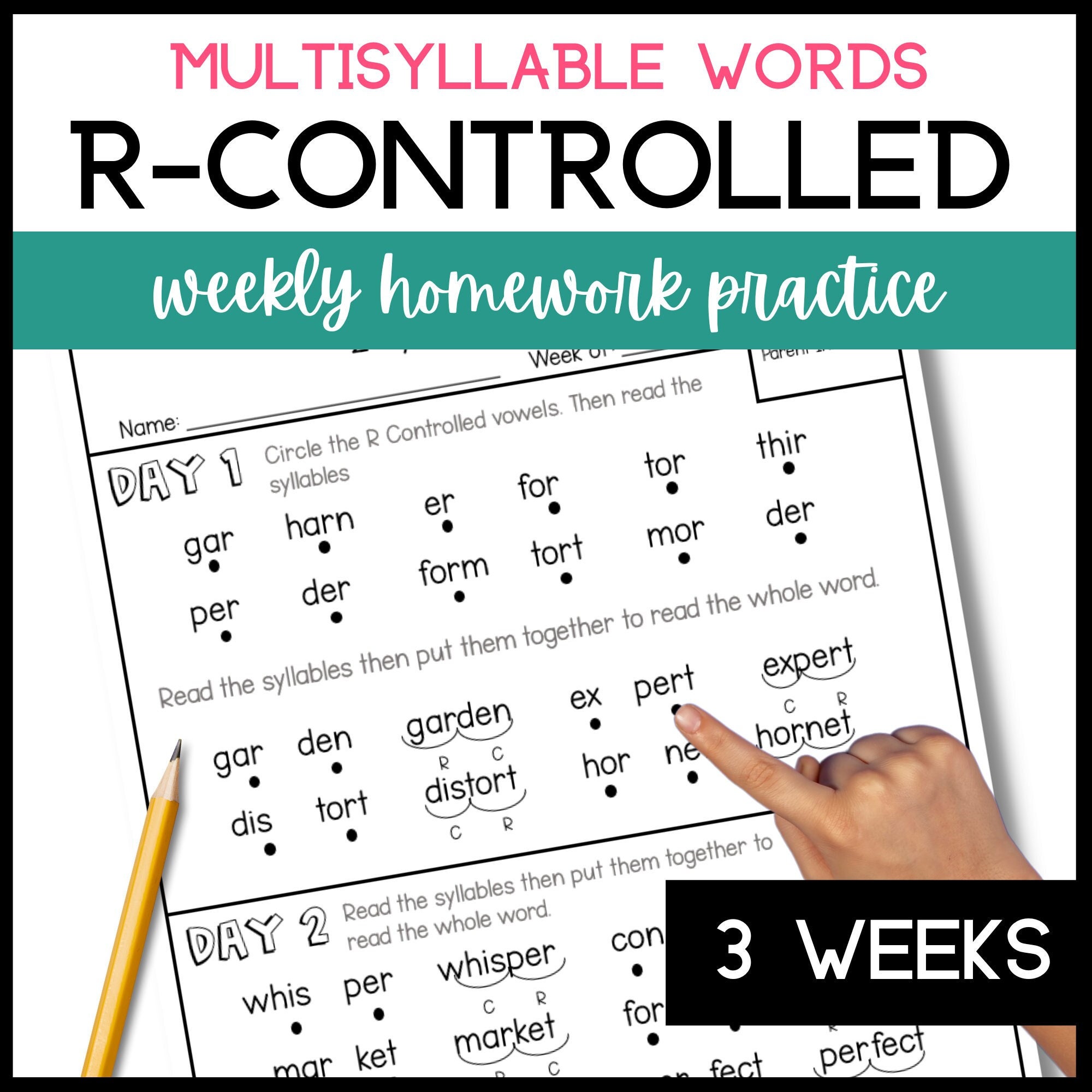 Phonics Worksheet R Controlled Vowel Multisyllable Words Reading ...