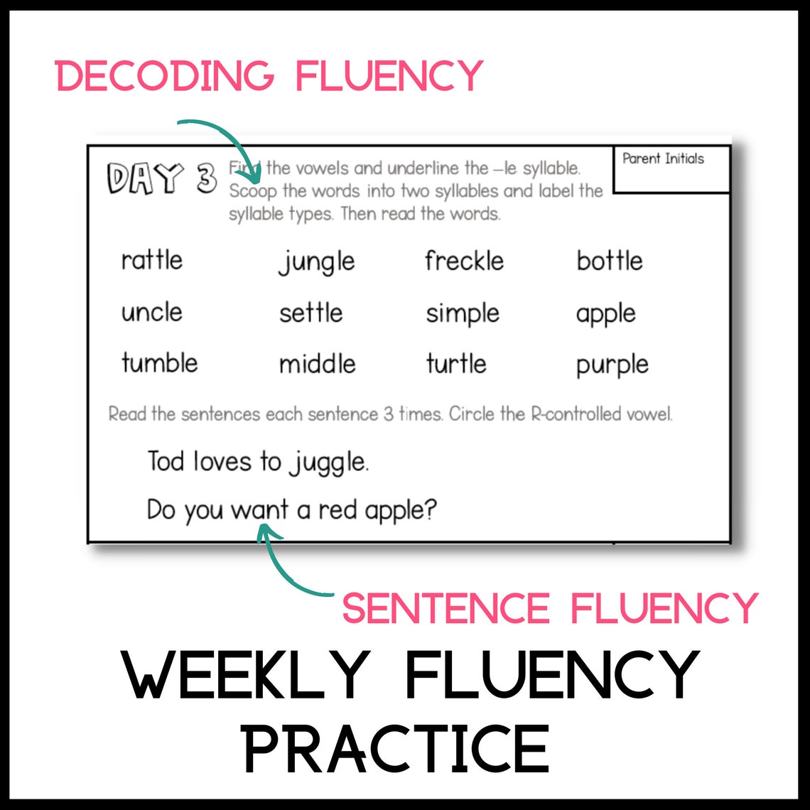 6 Types of Syllables Phonics Worksheet for Multisyllable Words Reading ...