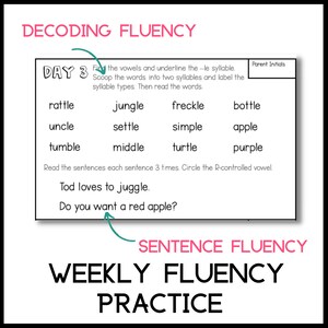 6 Types of Syllables Phonics Worksheet for Multisyllable Words Reading ...