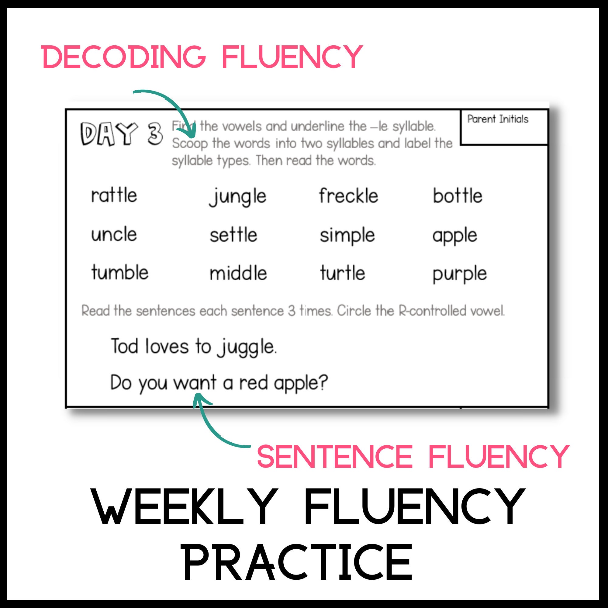 6 Types of Syllables Phonics Worksheet for Multisyllable Words Reading ...