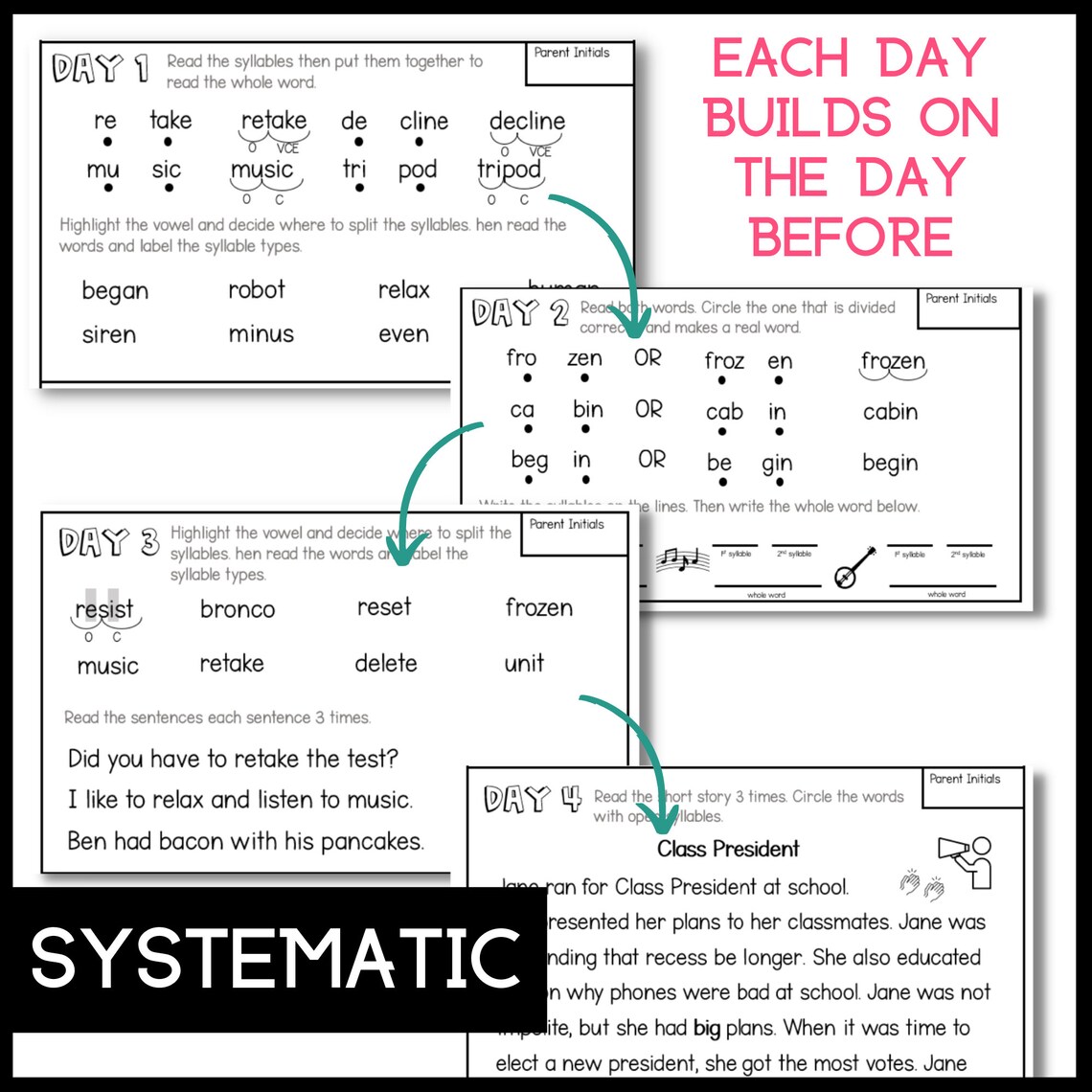 Six Types of Syllables Phonics Worksheet Multisyllable Words Open ...