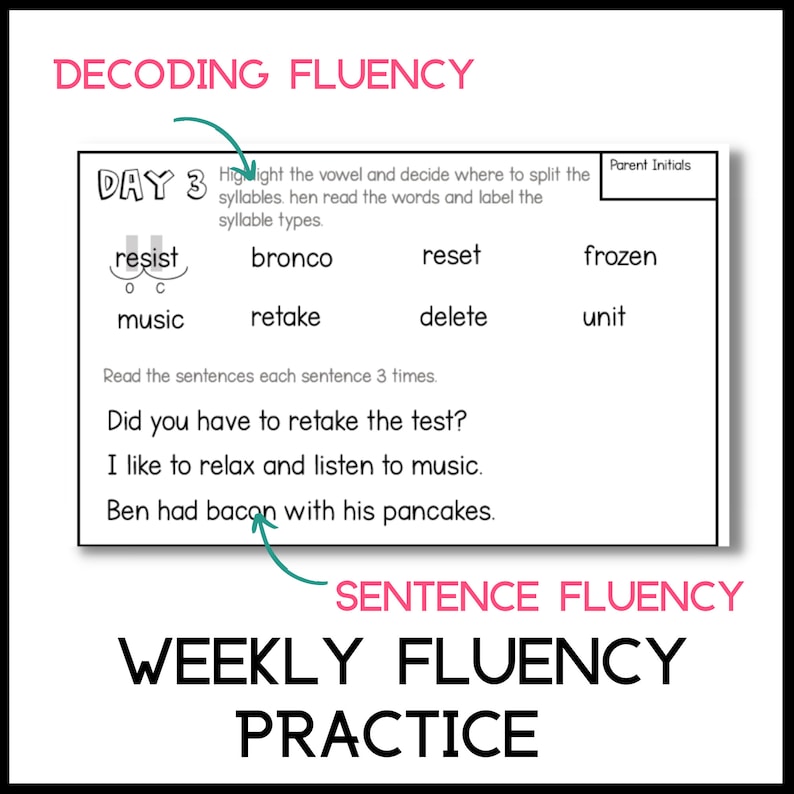 Six Types of Syllables Phonics Worksheet Multisyllable Words Open ...