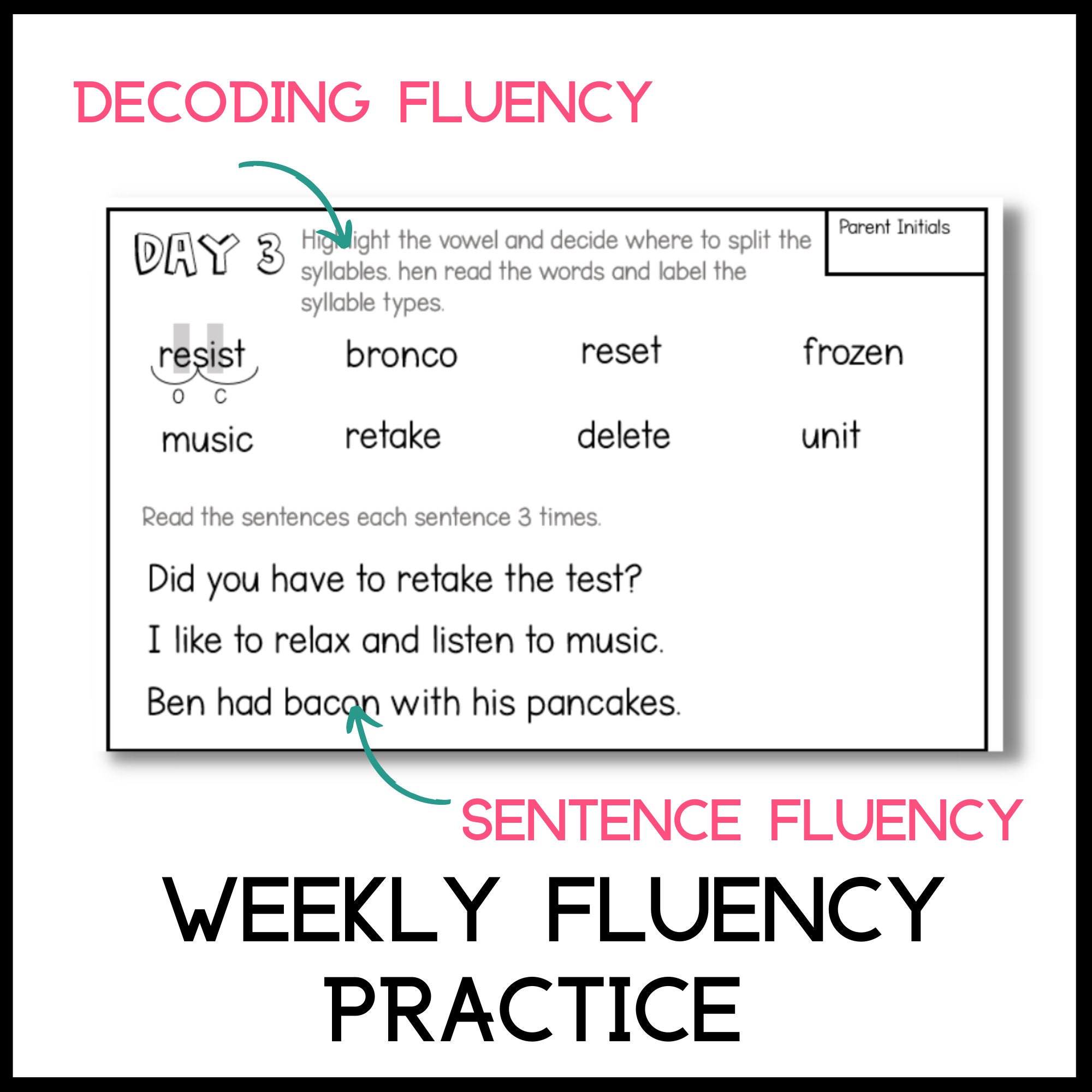 Six Types of Syllables Phonics Worksheet Multisyllable Words Open ...