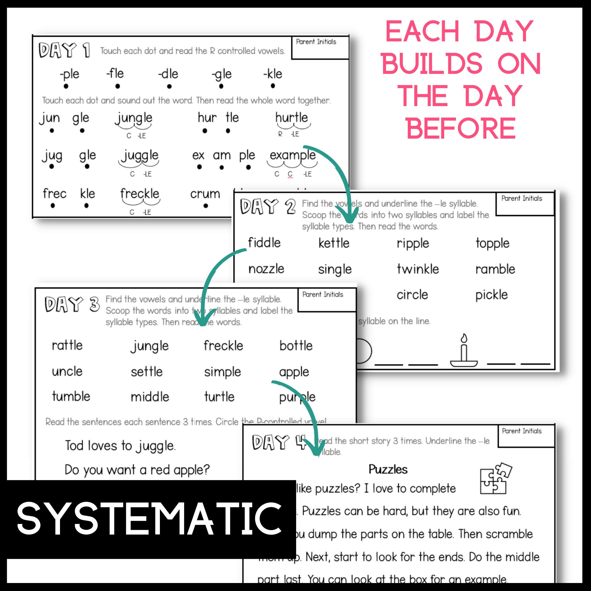 6 Types of Syllables Phonics Worksheet for Multisyllable Words Reading ...