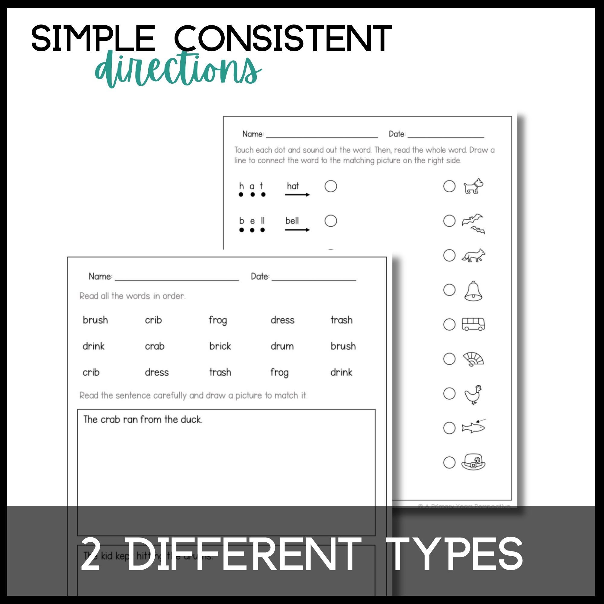 CVC Words With Short Vowel Digraphs and Blends Worksheets | Independent ...