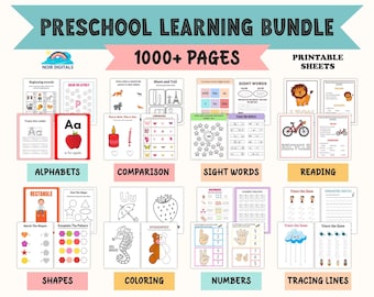 1000 Preschool Pre-k Kindergarten Learning Bundle, 1000 Page Worksheets ...