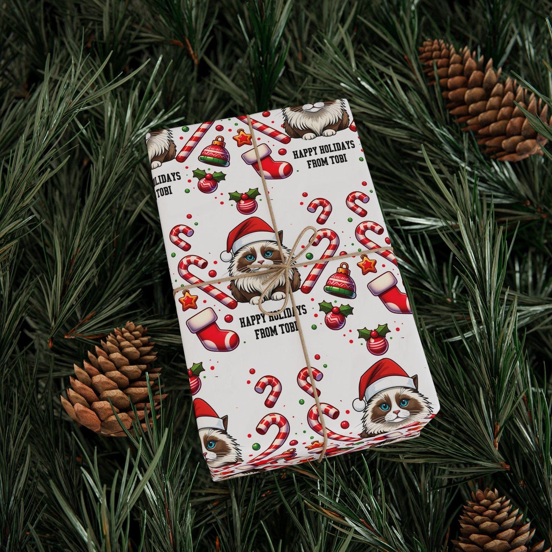 Custom Christmas Ragdoll Cat Wrapping Paper, Personalized Holiday Gift ...