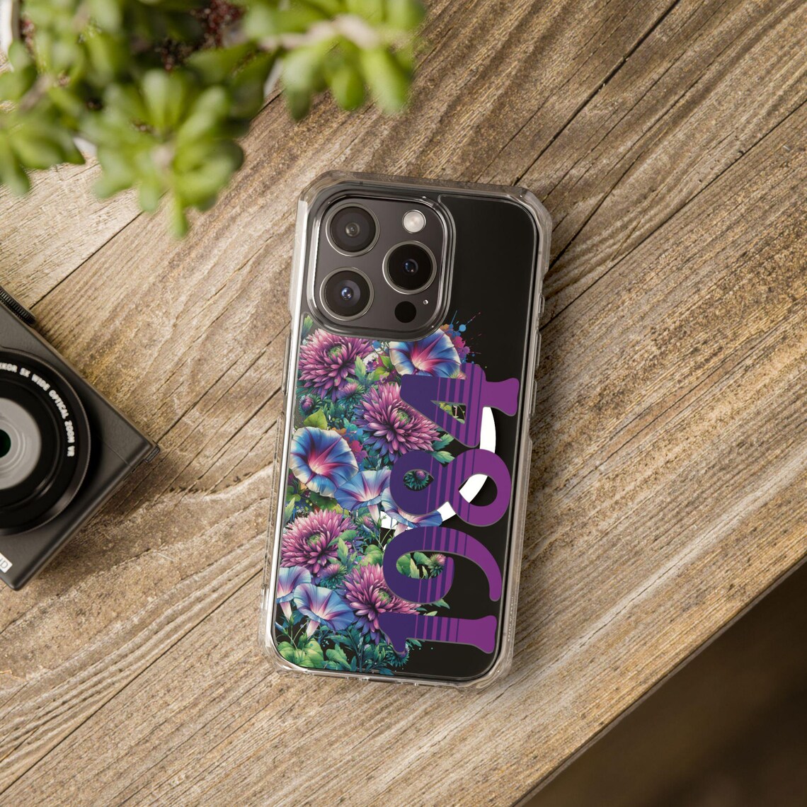 Custom September Birth Flower and Birth Year Magnetic Clear Phone Case ...