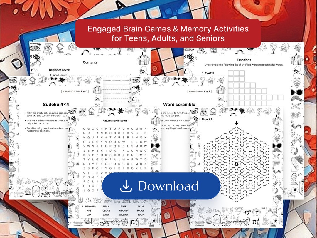 Brain Games & Memory Activities for Teens, Adults, and Seniors - Etsy