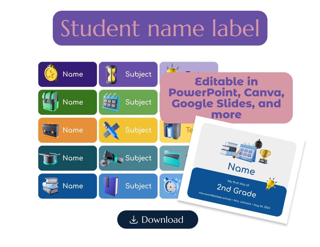 Custom School Stickers Subject Plates Student Desk Tags + Printable ...