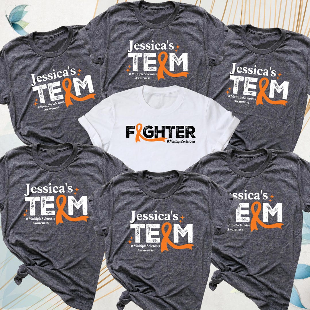 Multiple Sclerosis Fighter Shirt Custom MS Awareness Tee, Orange Ribbon ...
