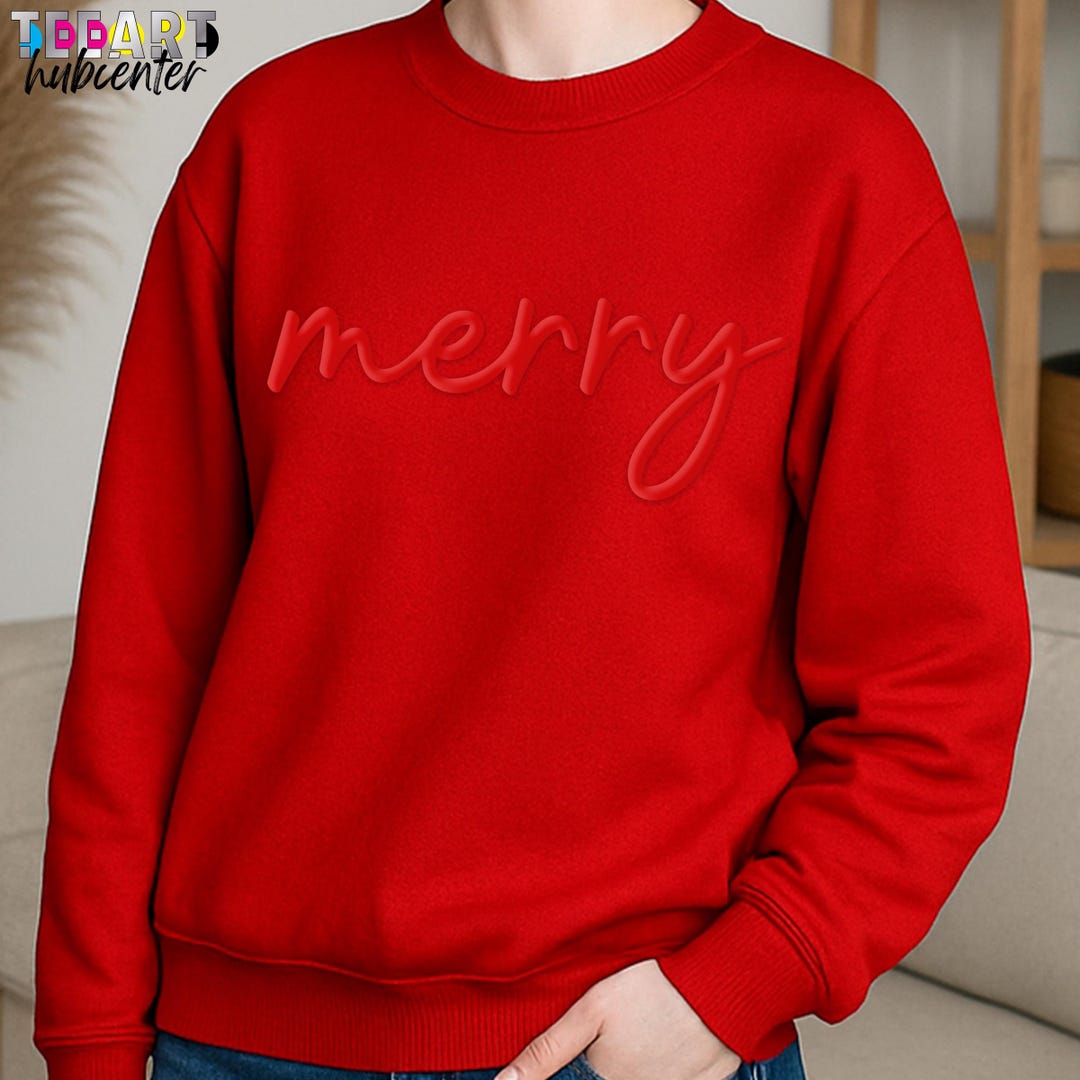 Merry Christmas Puff Sweatshirt Custom Puffy Embossed Holiday ...