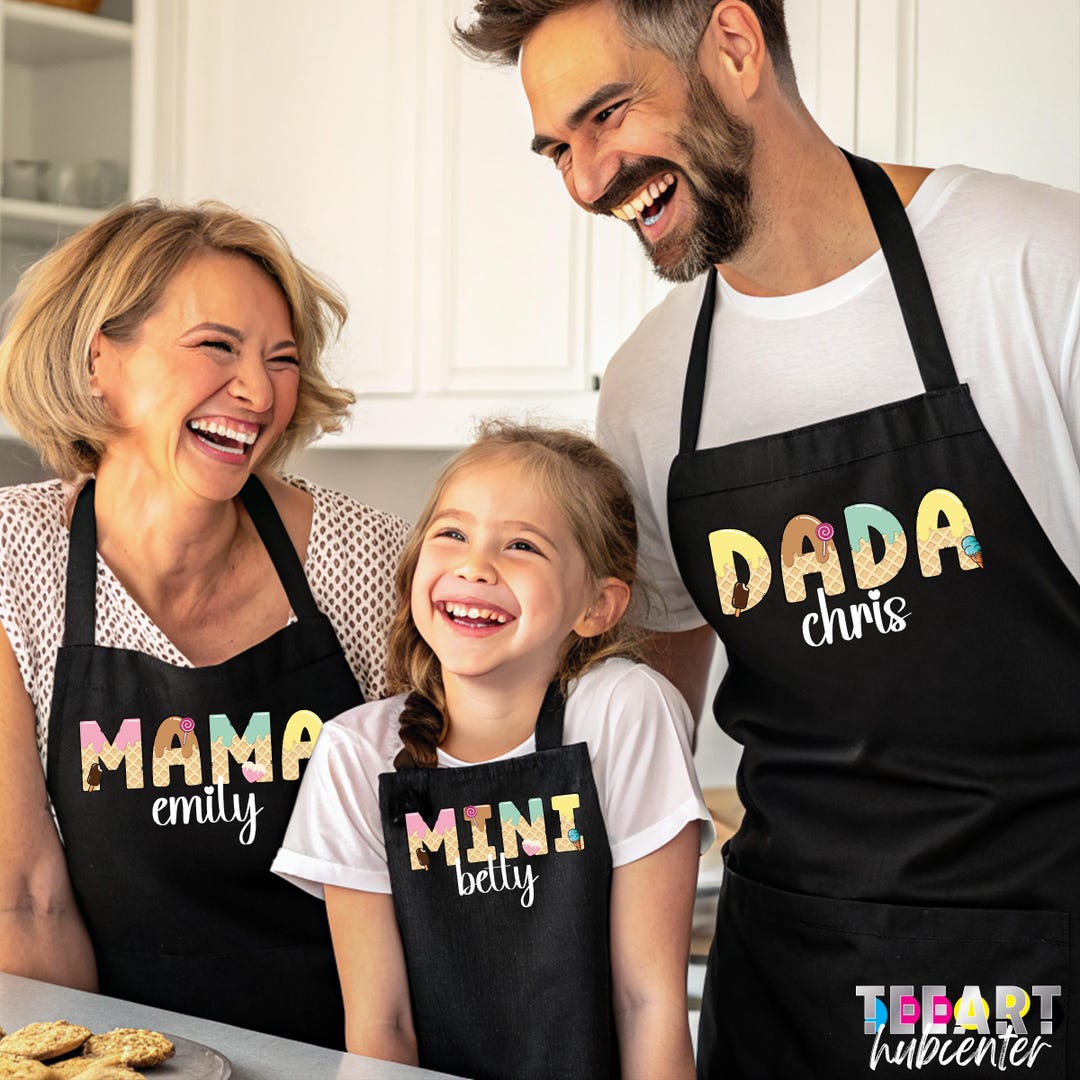 Custom Family Aprons Ice Cream Cone Apron, Waffle Cone Drip Apron ...