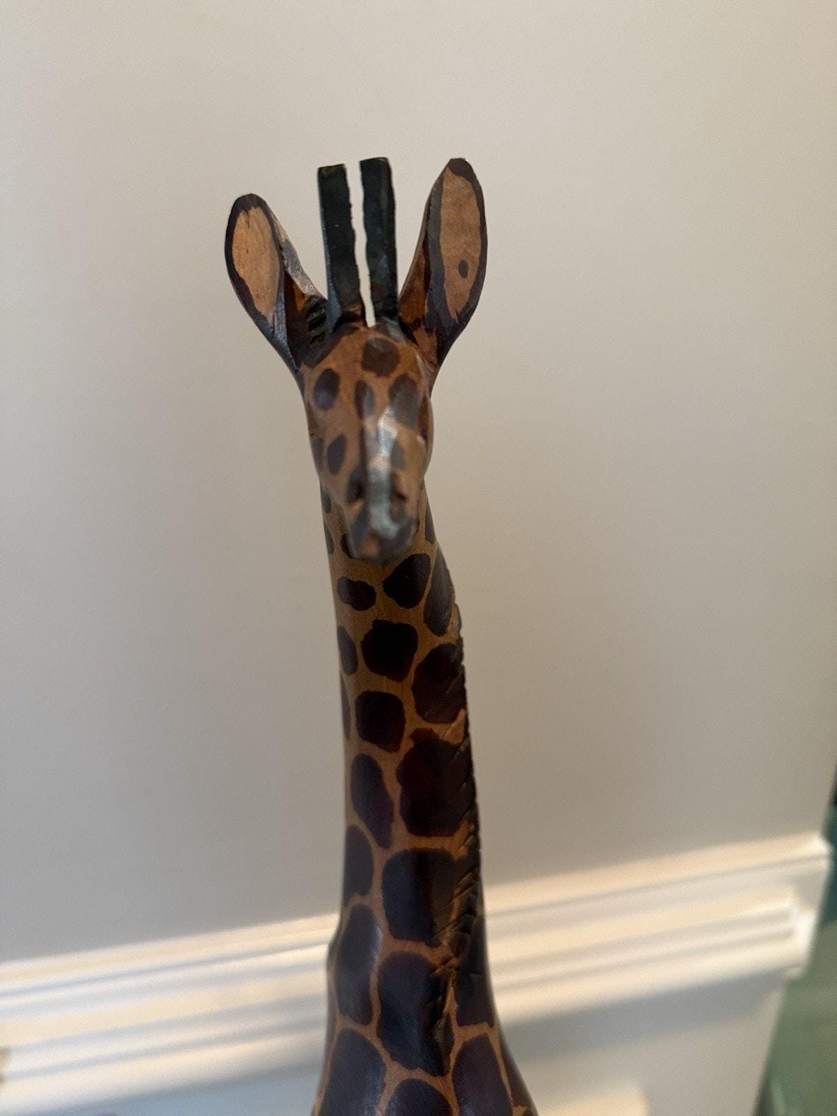 Vintage Hand Carved Wooden Giraffe Pair Safari Lodge Decor 19” & 12 ...