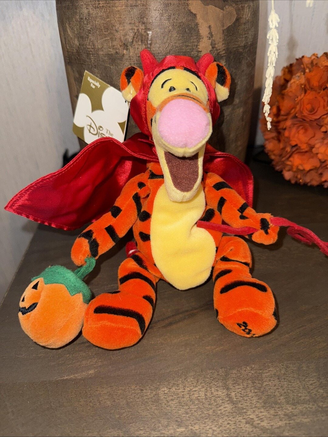 Disney Store Tigger Devil Halloween Plush 10” Red Cape Pumpkin Trick or ...