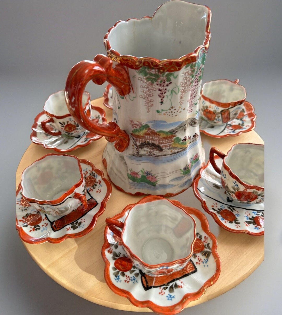 Antique Japanese Character Hand Painted Kamakura Geisha Seaside Tea Set ...