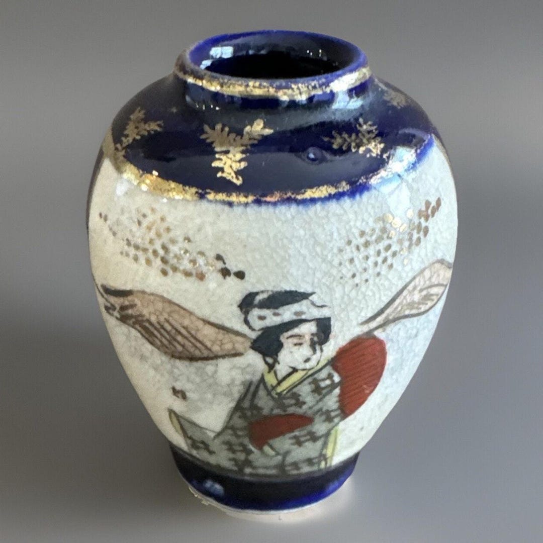 Vintage Small Handcrafted Japanese Vase 2” Detailed Geisha Theme Decor ...