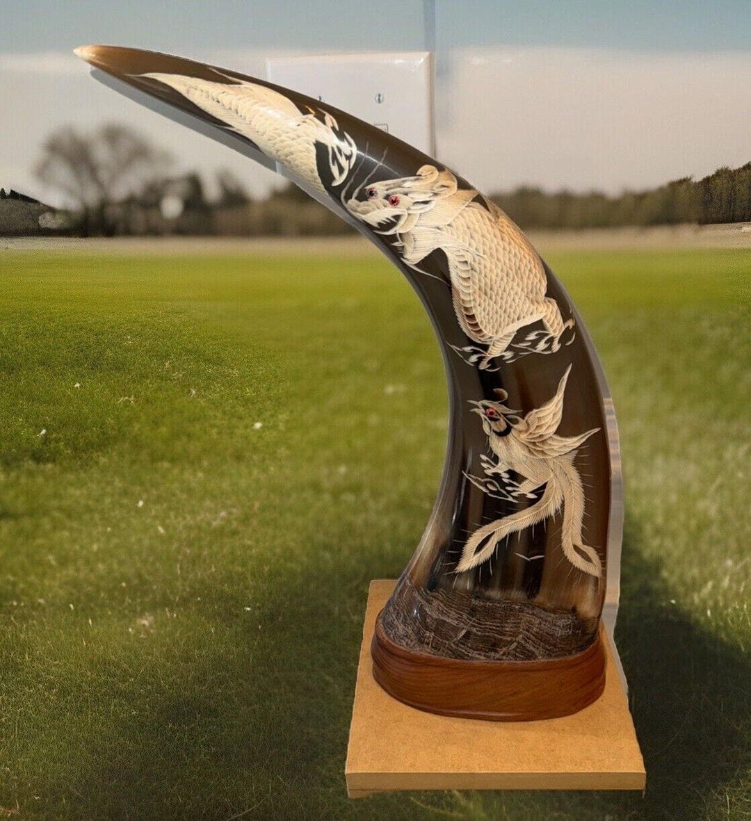 Gorgeous Vintage Water Buffalo Horn Scrimshaw Dragons Made in Thailand ...