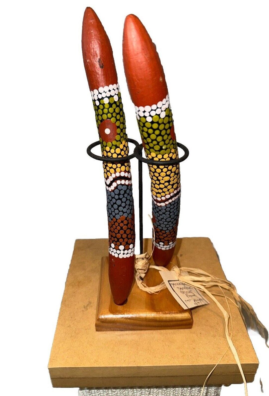 Aboriginal Handmade Tapping Sticks From Mt Allen M.T. With Stand Ethnic ...