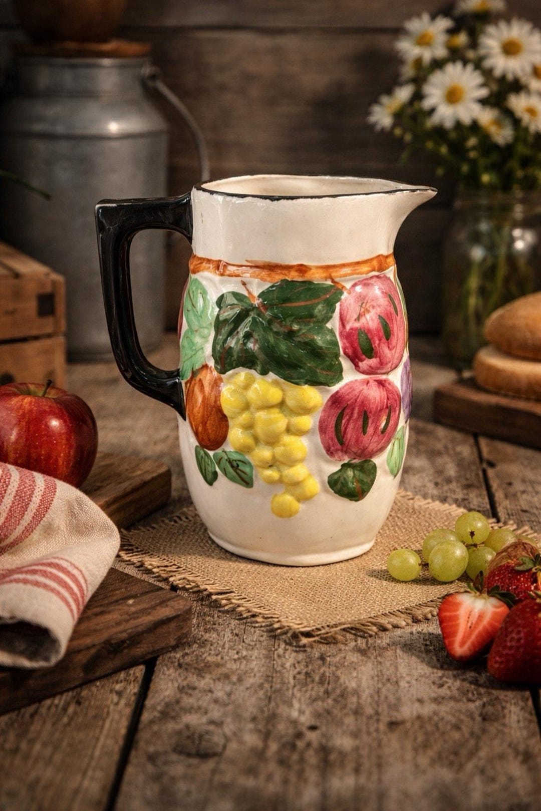 Vintage 1940s Blue Ridge Pottery Hand Painted Fruit Pitcher USA - Etsy