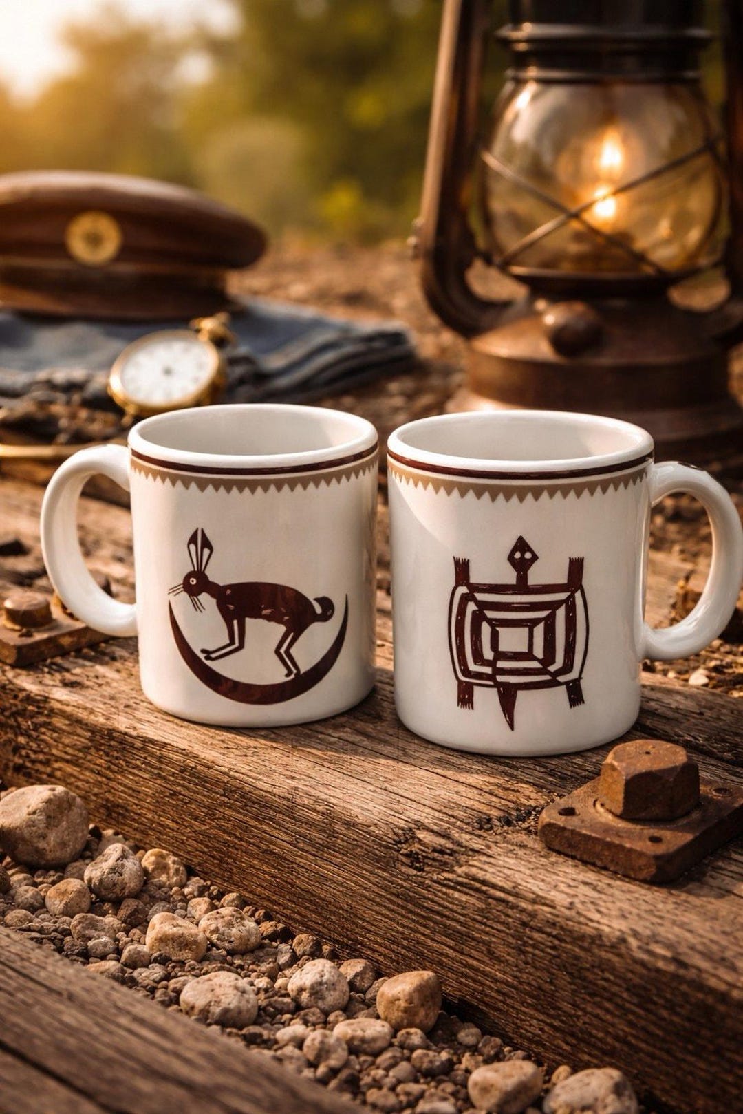 HF Coors Mimbreño Santa Fe Railroad Mug Pair Rabbit Turtle Native ...