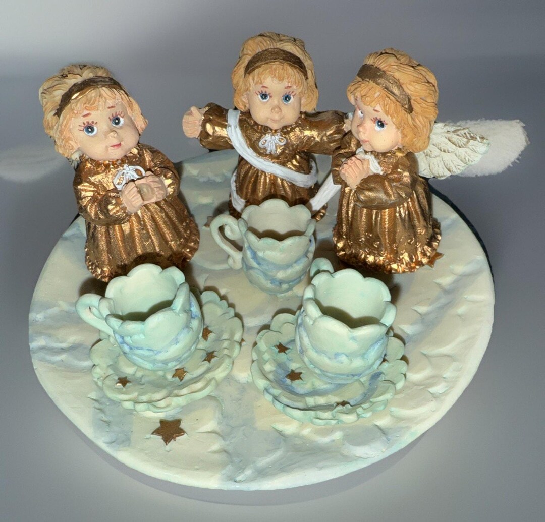 1995 Young’s White Angel Tea Set Collection Miniature Figurines W/ Box ...