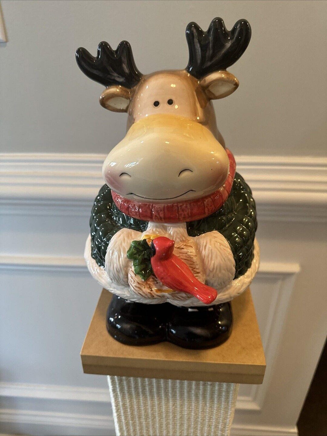Christmas Moose Reindeer Cookie Jar W/ Cardinal Vtg Royal Seasons ...
