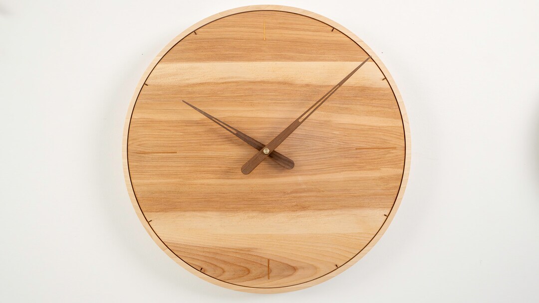 Wood Clock 17 Inch Solid Birch Wall Clock With Convex Face, Deep Solid ...