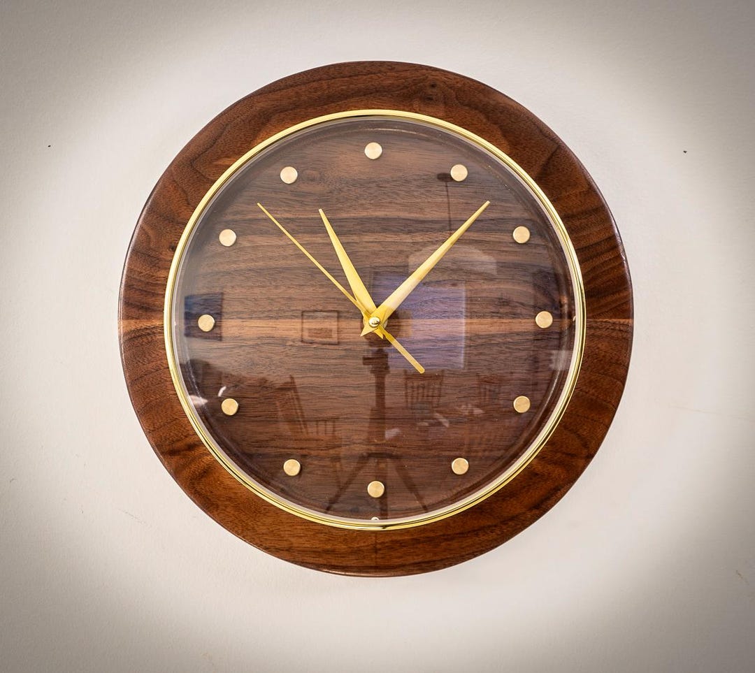 12 Solid Walnut Wall Clock With Brass Glass Cover Mid-century Modern Retro Style Home Décor ...