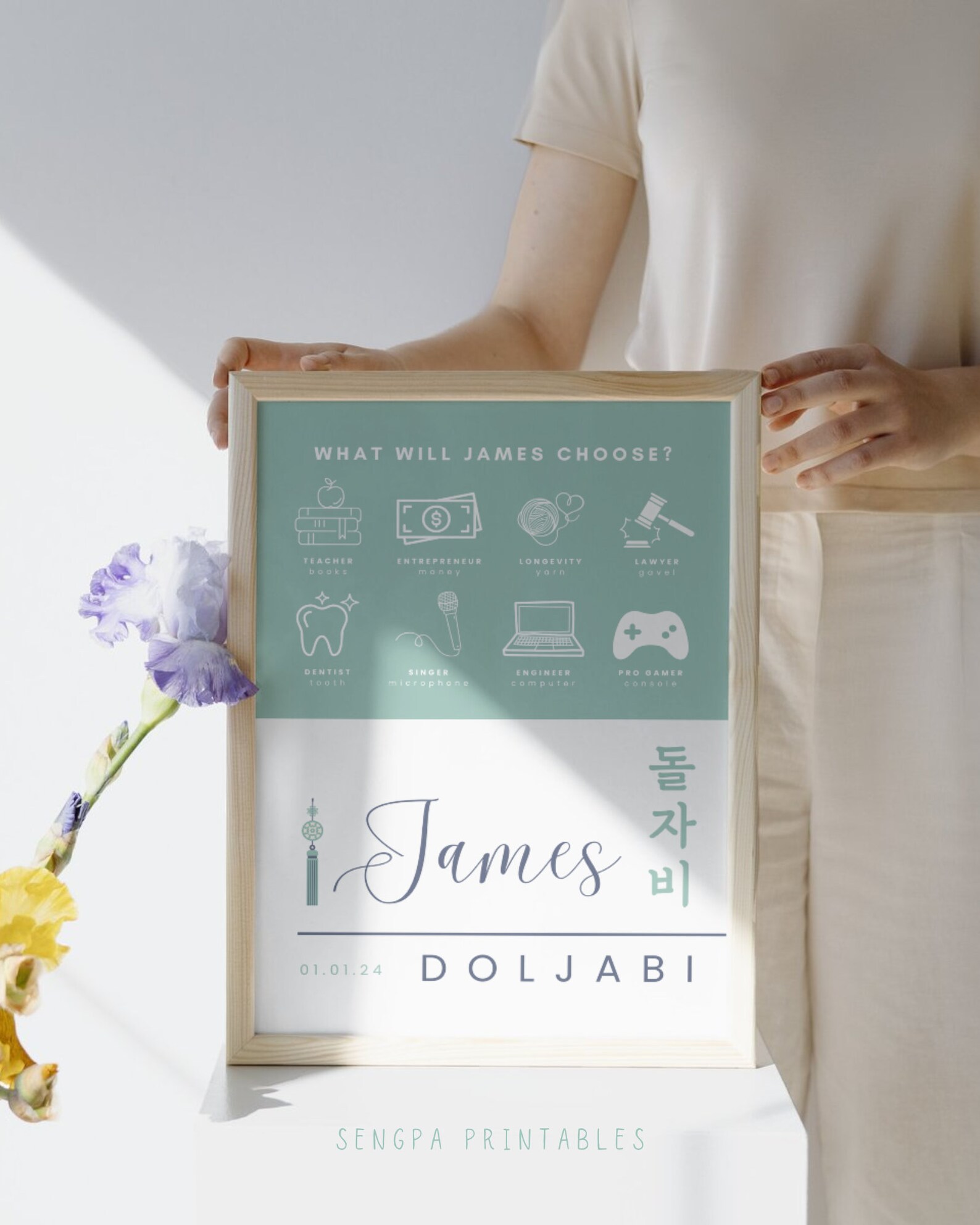 Doljabi 1st Birthday Poster | Blue Norigae Theme | Korean Traditional ...