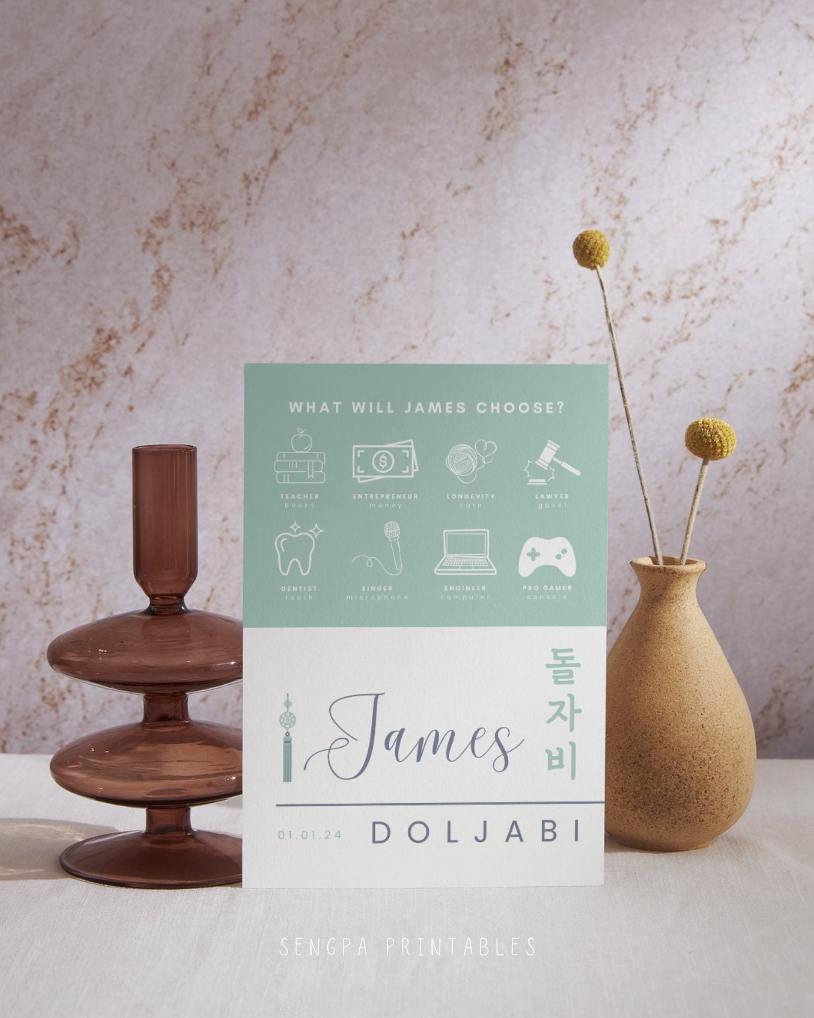 Doljabi 1st Birthday Poster | Blue Norigae Theme | Korean Traditional ...