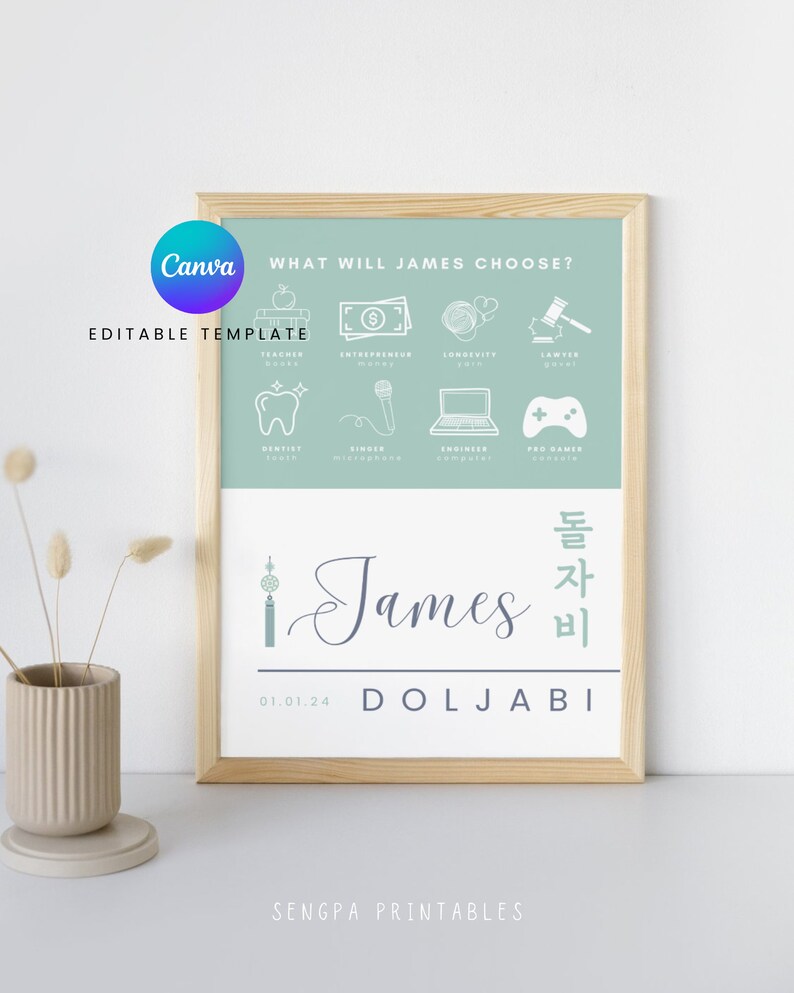 Doljabi 1st Birthday Poster | Blue Norigae Theme | Korean Traditional ...