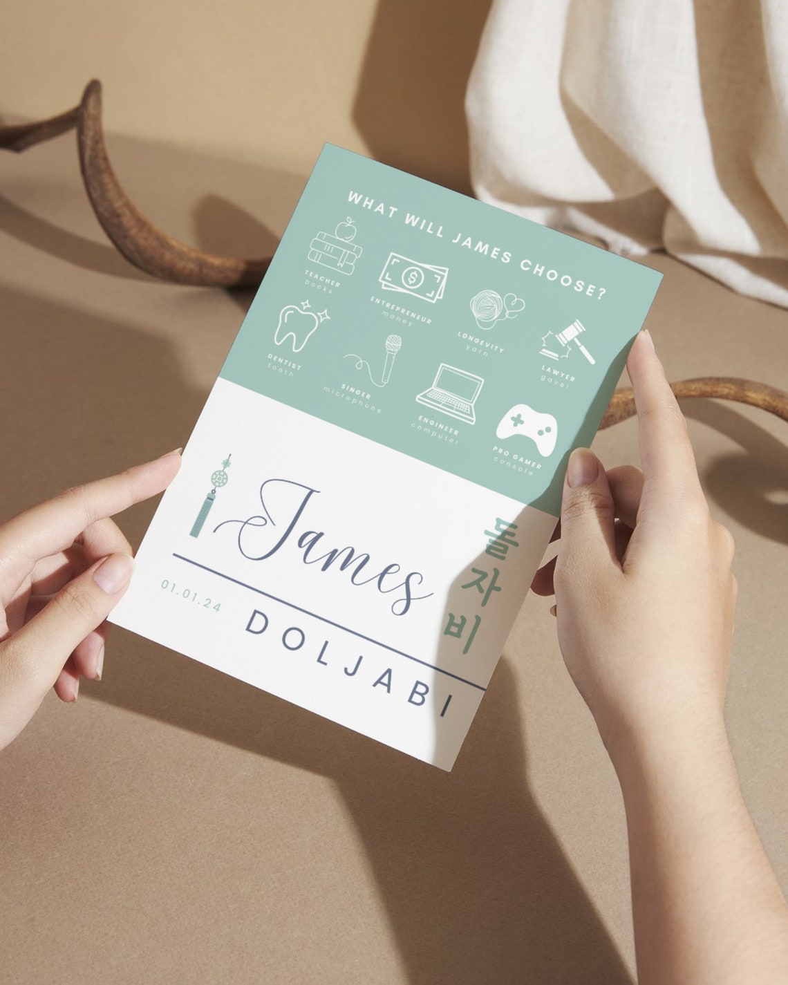 Doljabi 1st Birthday Poster | Blue Norigae Theme | Korean Traditional ...