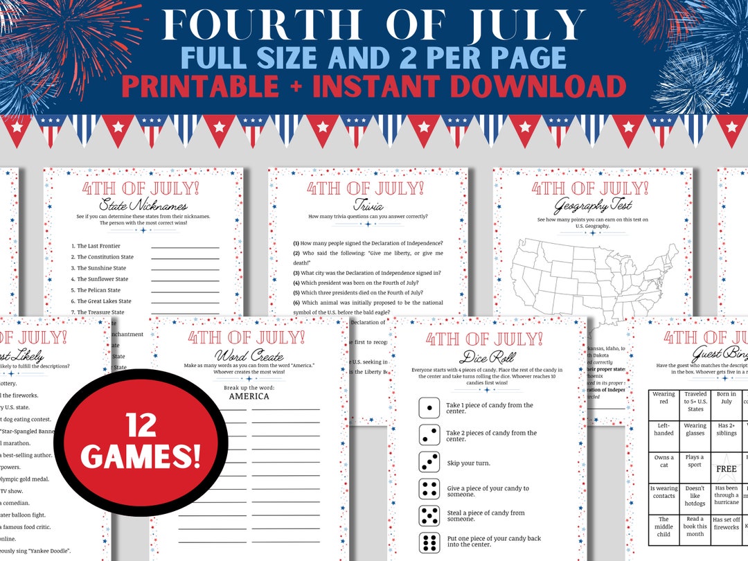 4th of July Printable Games Independence Day Instant Download 4th of ...