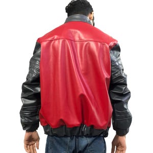 Red and Grey Marty Jacket Red Real Leather Jacket Mens Biker Leather ...