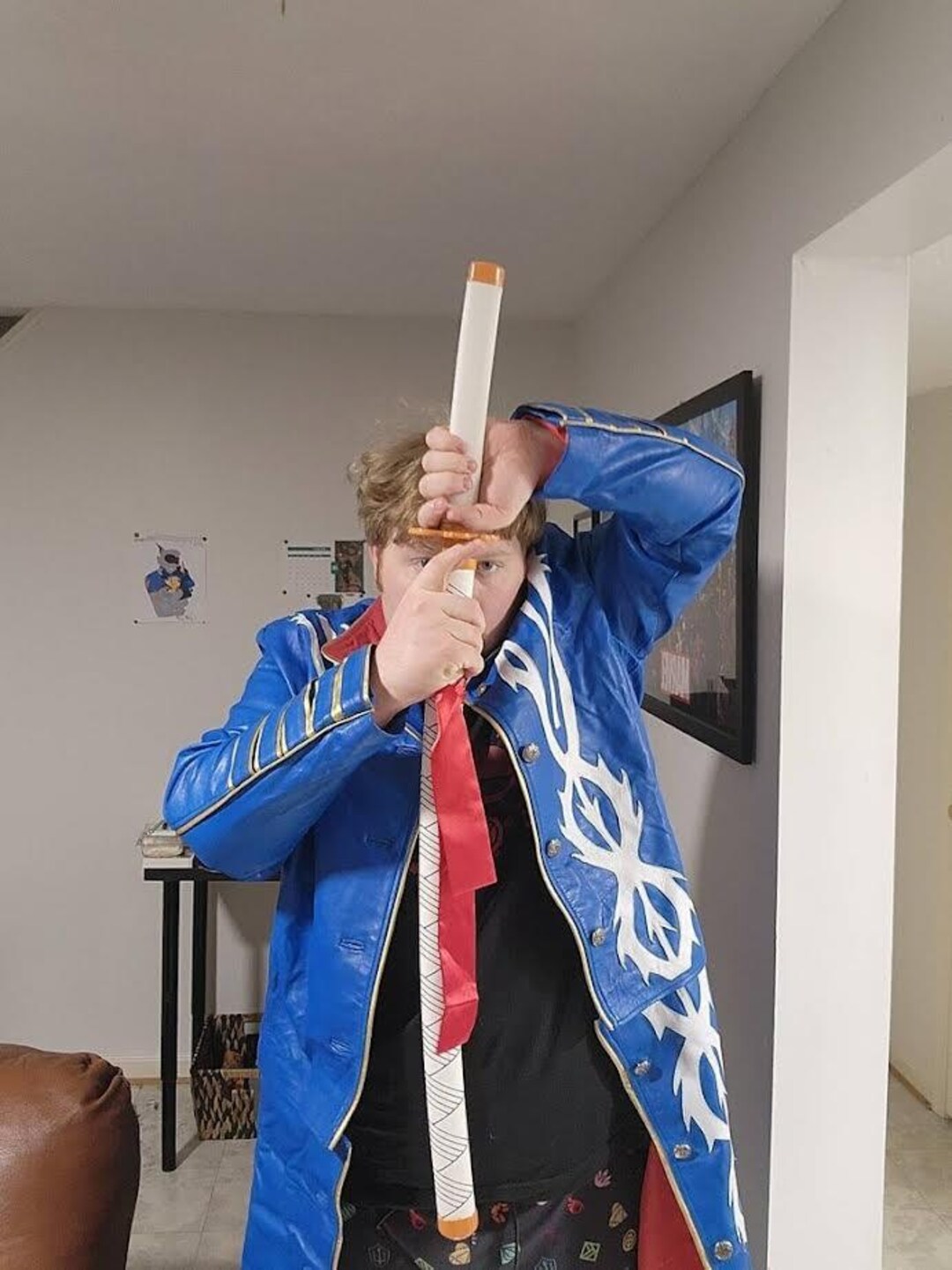 Men's Handmade Gamers Blue Leather Trench Coat Gamers Halloween Cosplay ...