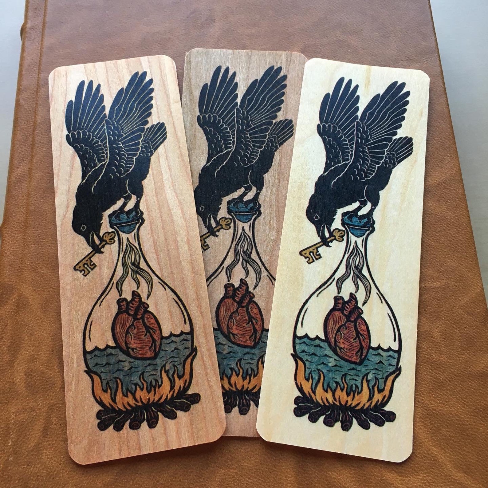 Raven Heart Woodcut Art Bookmark 6 X 2 Inches - Etsy