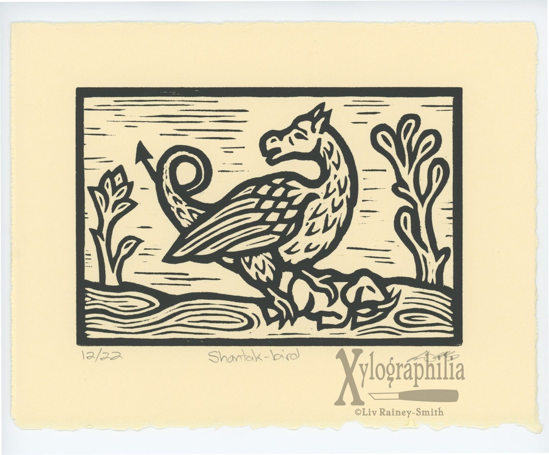 Shantak Bird Bestiary Woodcut Print LE of 22 Matted - Etsy