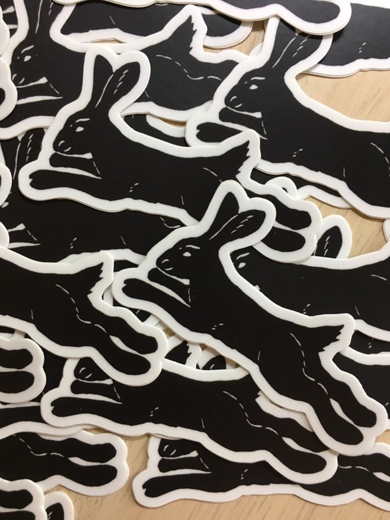 Leaping Black Rabbit 3" Sticker Indoor/outdoor Vinyl - Etsy