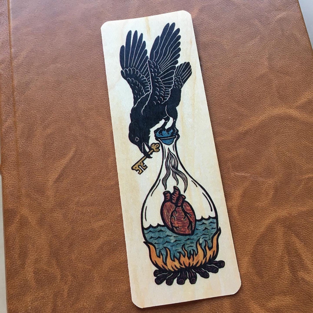 Raven Heart Woodcut Art Bookmark 6 X 2 Inches - Etsy