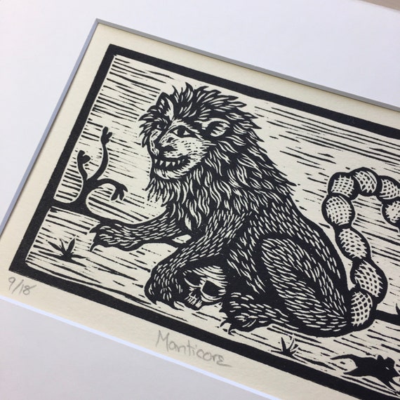 Manticore Bestiary Woodcut Limited Edition of 18 Signed and - Etsy