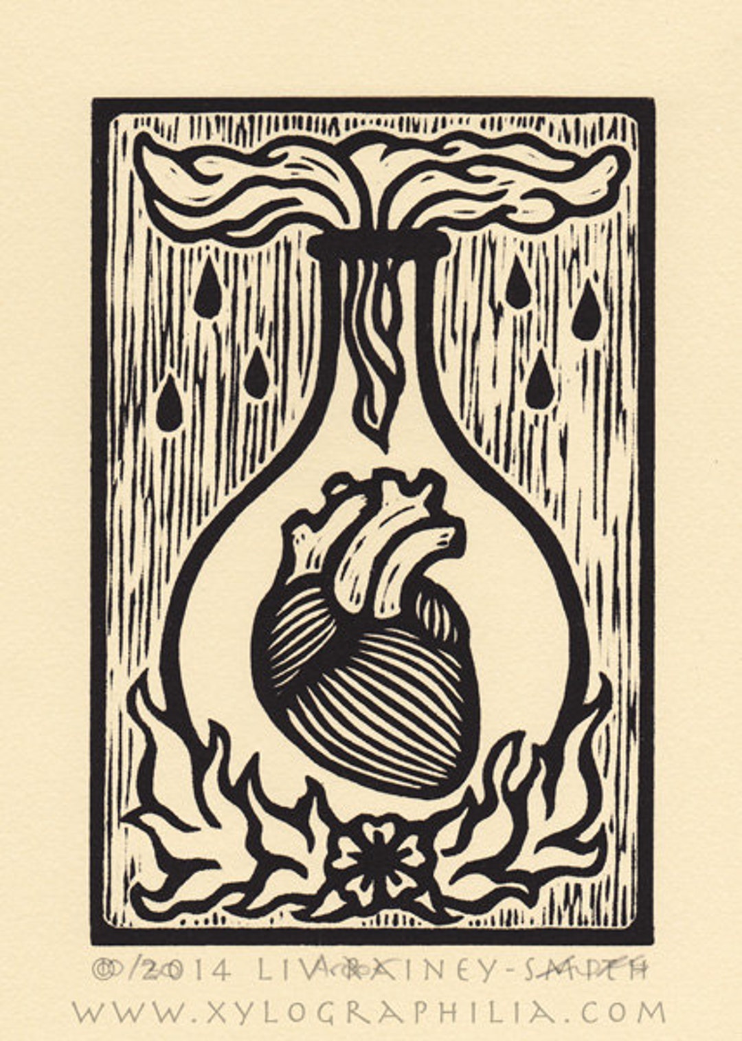 Ardor Heart Fire Woodcut Print - Etsy