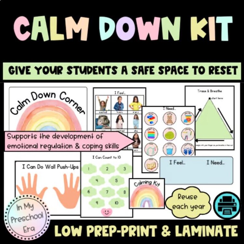 Printable Calm Down Kit for Home or School, Elementary, Special Ed ...