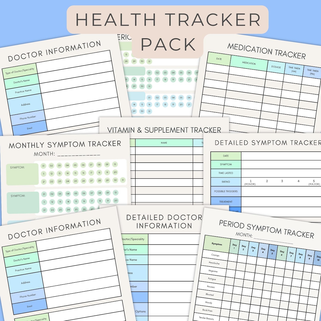 HEALTH TRACKER PACK: 9 Printable Forms-wellness, Symptoms, Medications ...