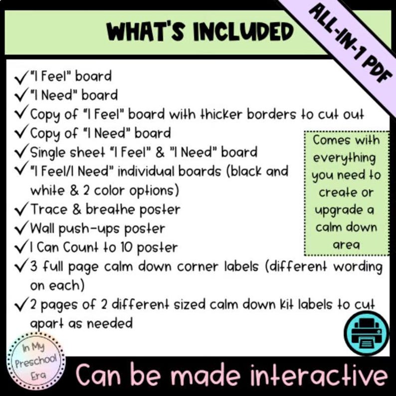 Printable Calm Down Kit for Home or School, Elementary, Special Ed ...