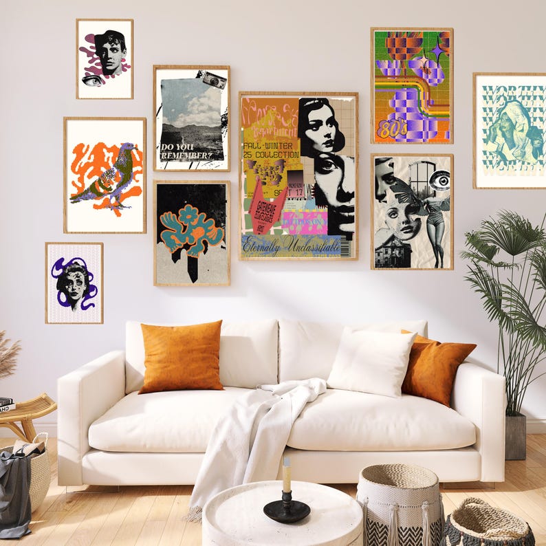 Set of 9 Eclectic Retro Grunge Printable Wall Art | Printable, Vintage ...
