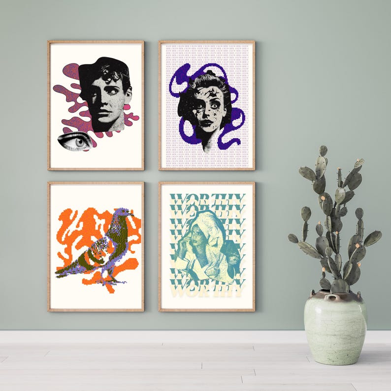 Set of 9 Eclectic Retro Grunge Printable Wall Art | Printable, Vintage ...