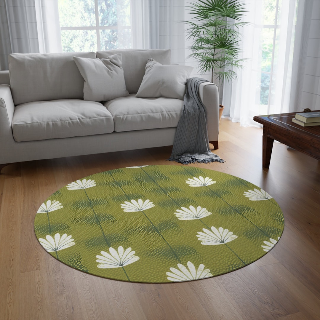 Midcentury Style Moss Rug Moss and Flowers Design, Reversible Floor Rug ...