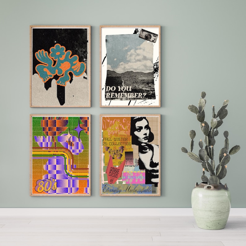 Set of 9 Eclectic Retro Grunge Printable Wall Art | Printable, Vintage ...