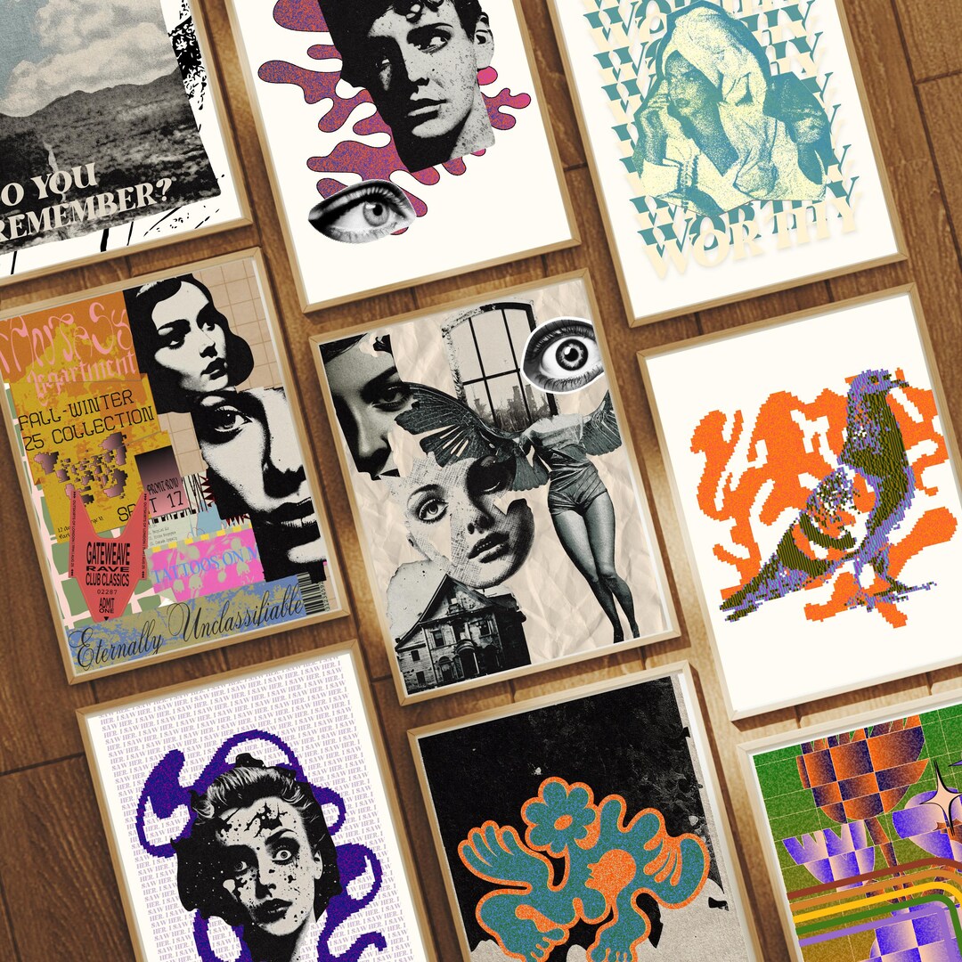 Set of 9 Eclectic Retro Grunge Printable Wall Art | Printable, Vintage ...